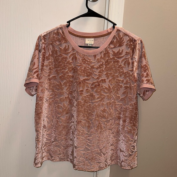 a new day | Tops | Velvet Texture Light Pink Top With Floral Design ...